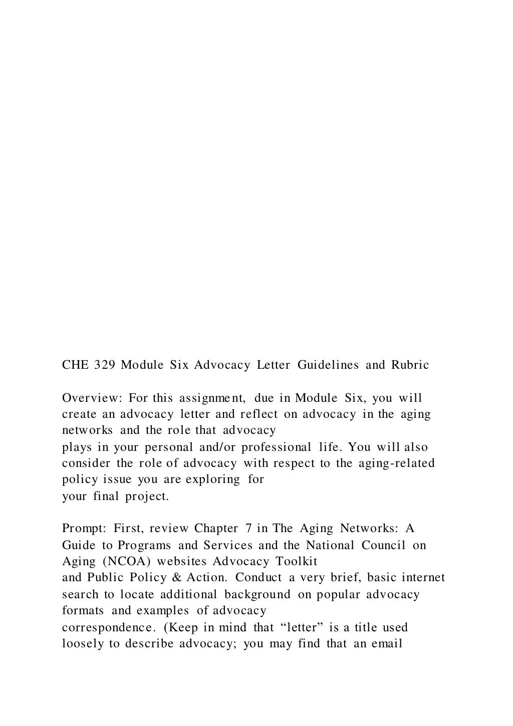CHE 329 Module Six Advocacy Letter | DOCX