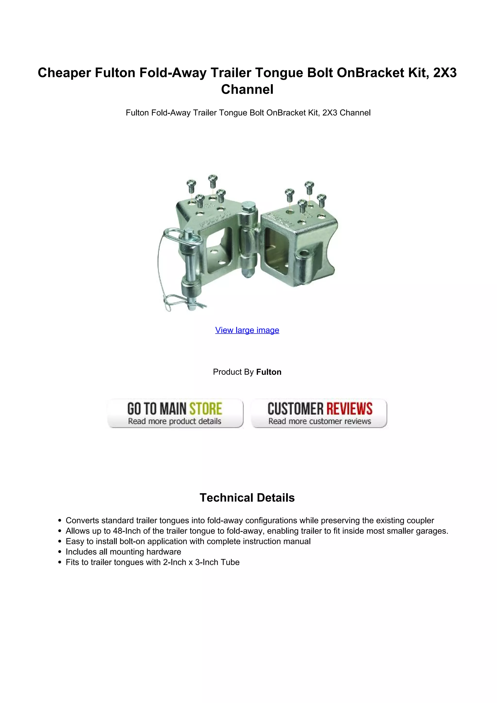 Cheaper fulton fold away trailer tongue bolt on bracket kit 2x3 channel ...