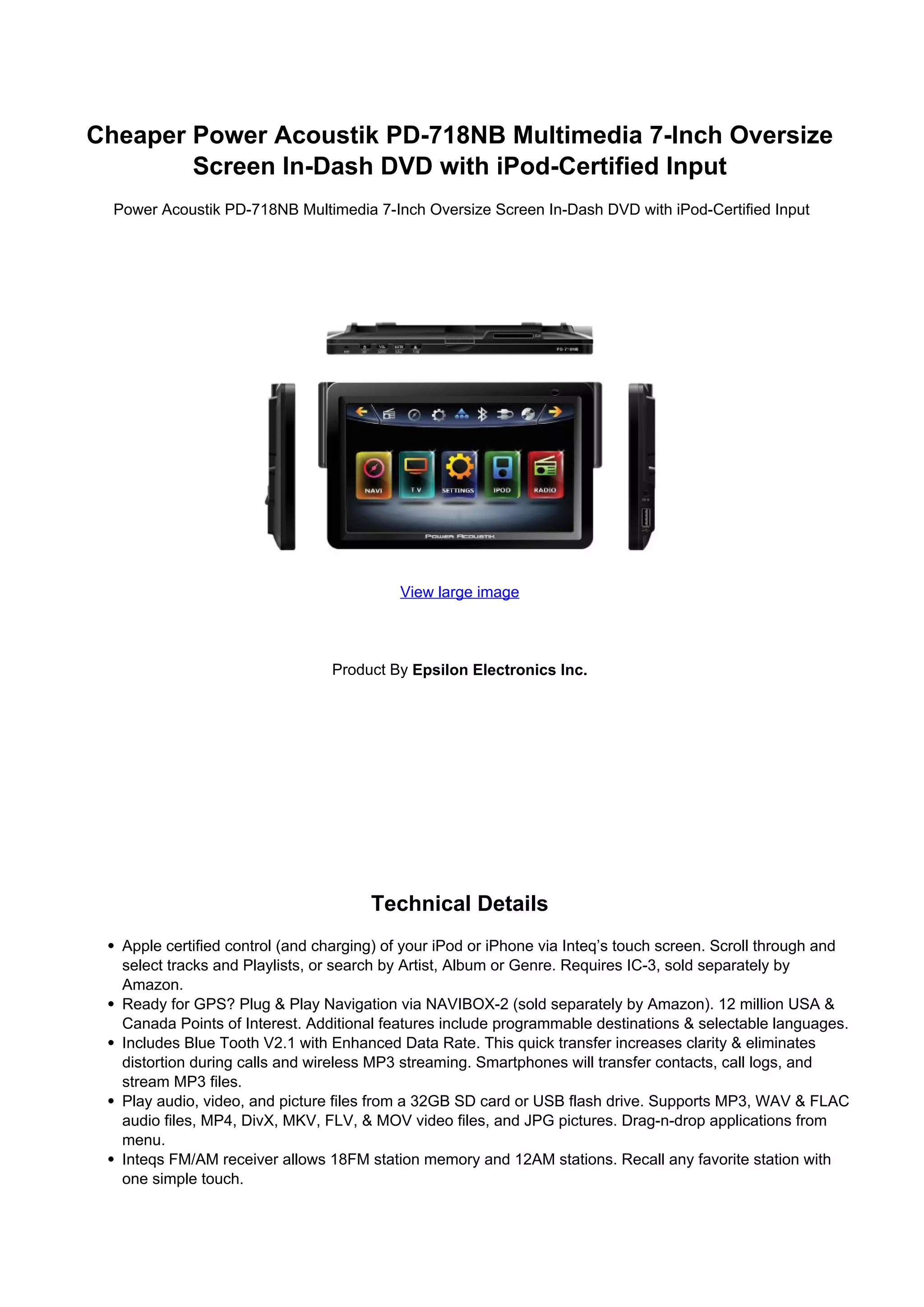 Cheaper power acoustik pd 718 nb multimedia 7-inch oversize screen in-dash dvd with ipod ...