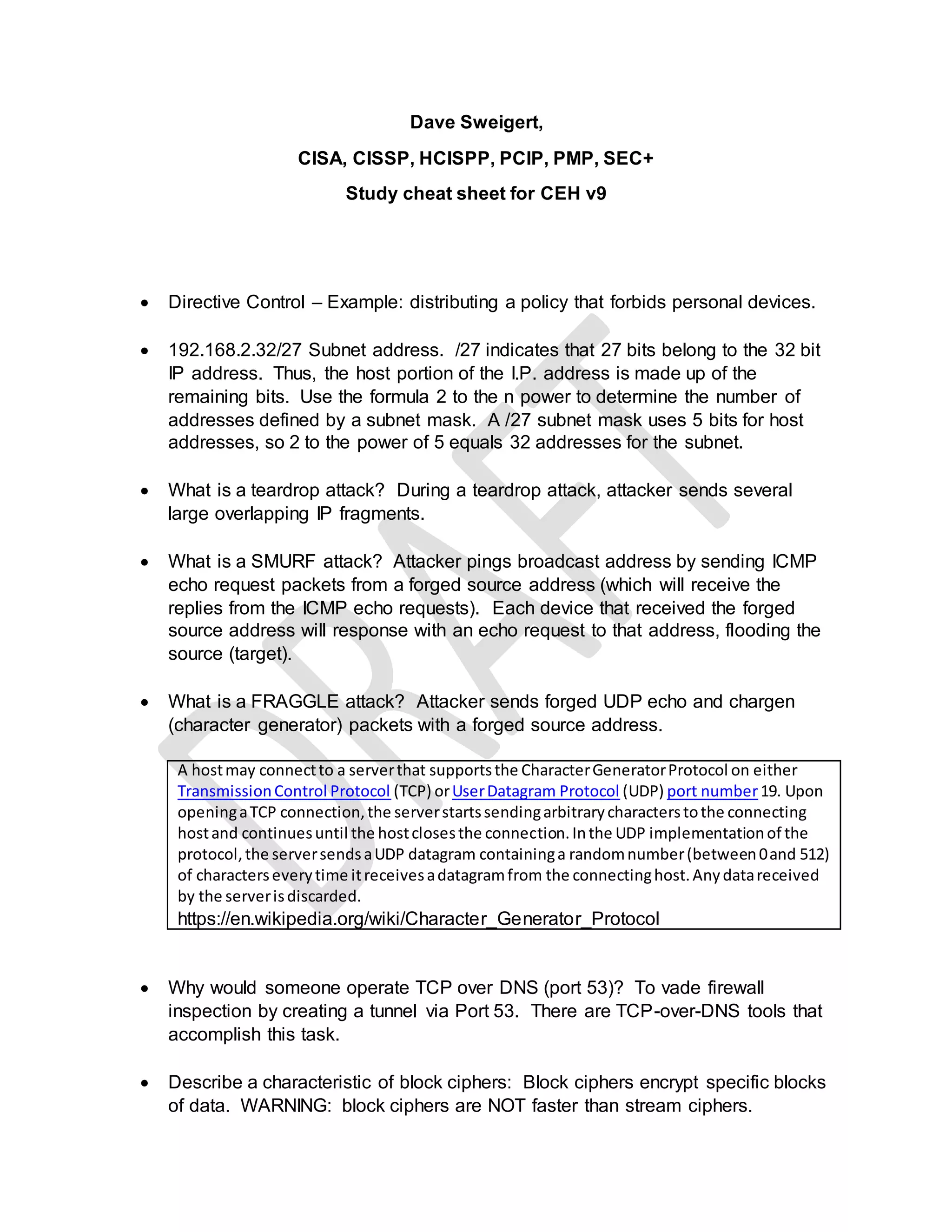CEH v9 cheat sheet notes Certified Ethical Hacker | DOCX