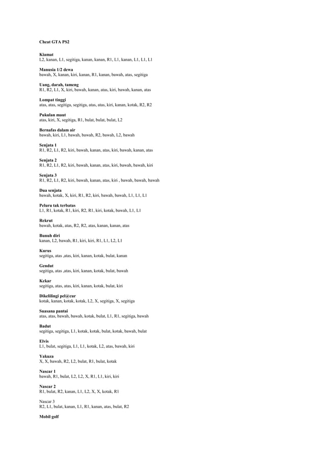 Cheat GTA PS2 | PDF