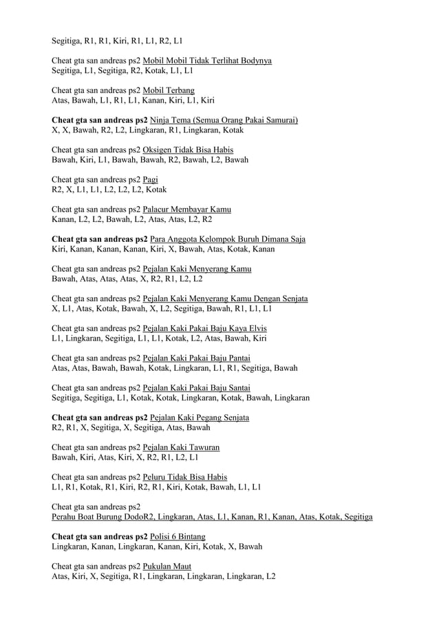 Cheat gta san andreas ps2 | DOTX