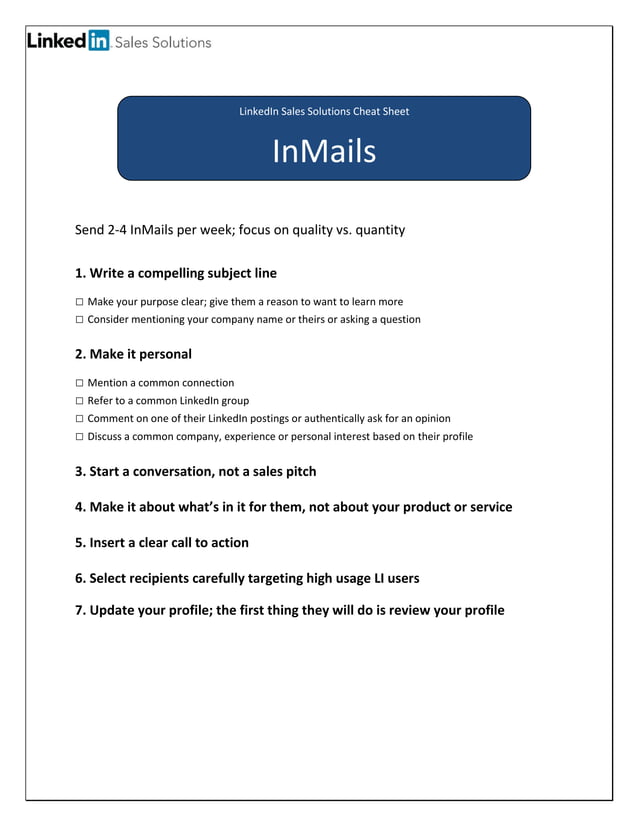 InMail Cheat Sheet | PPT