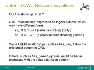 Representing the ChEBI ontology in OWL | PPT | Databases | Computer Software and Applications