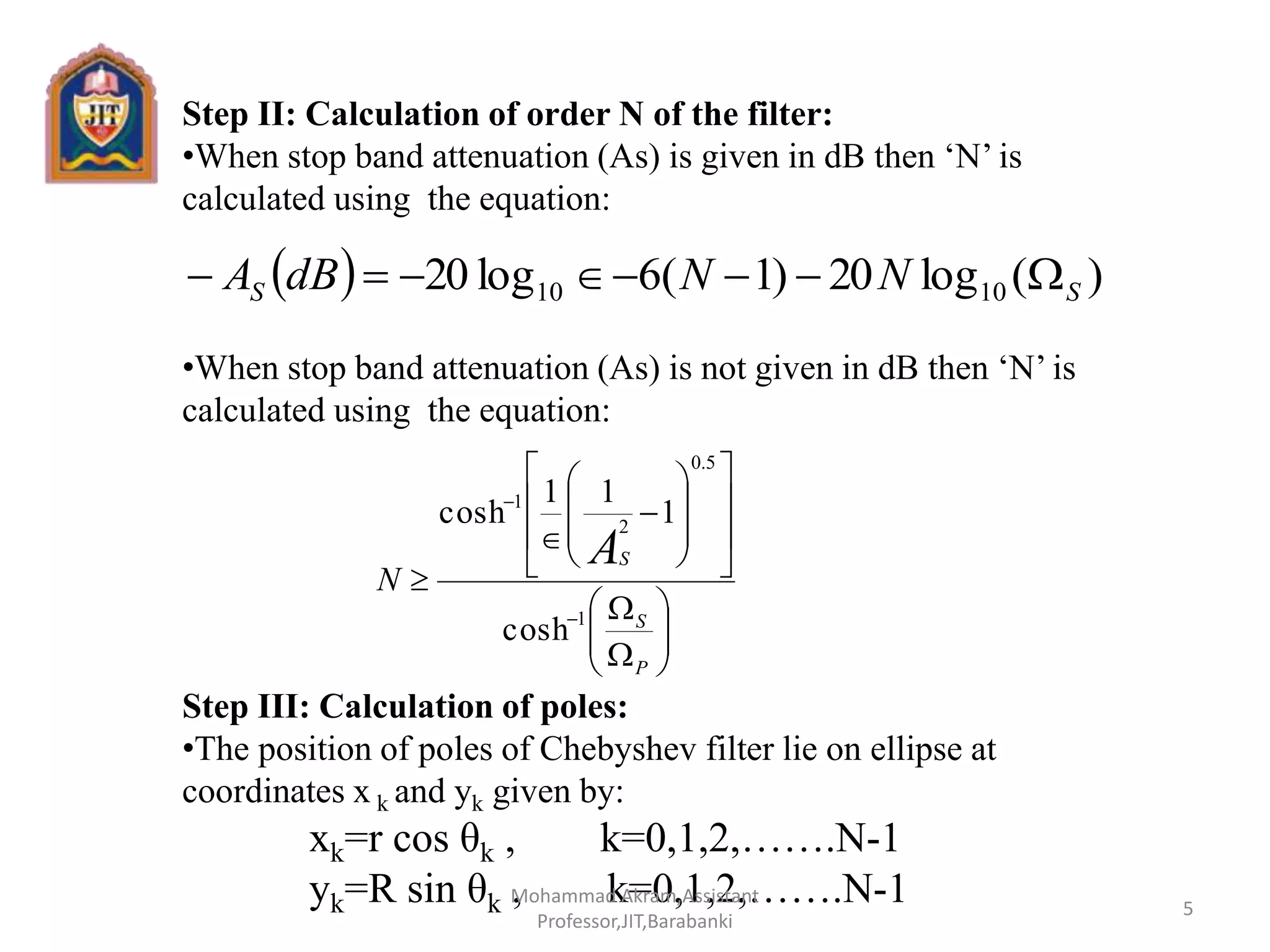Chebyshev filter | PPTX