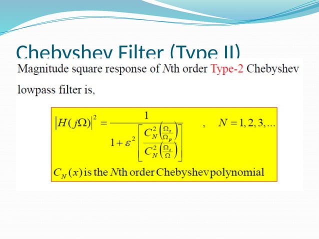 Chebyshev Filter design. . | PPT