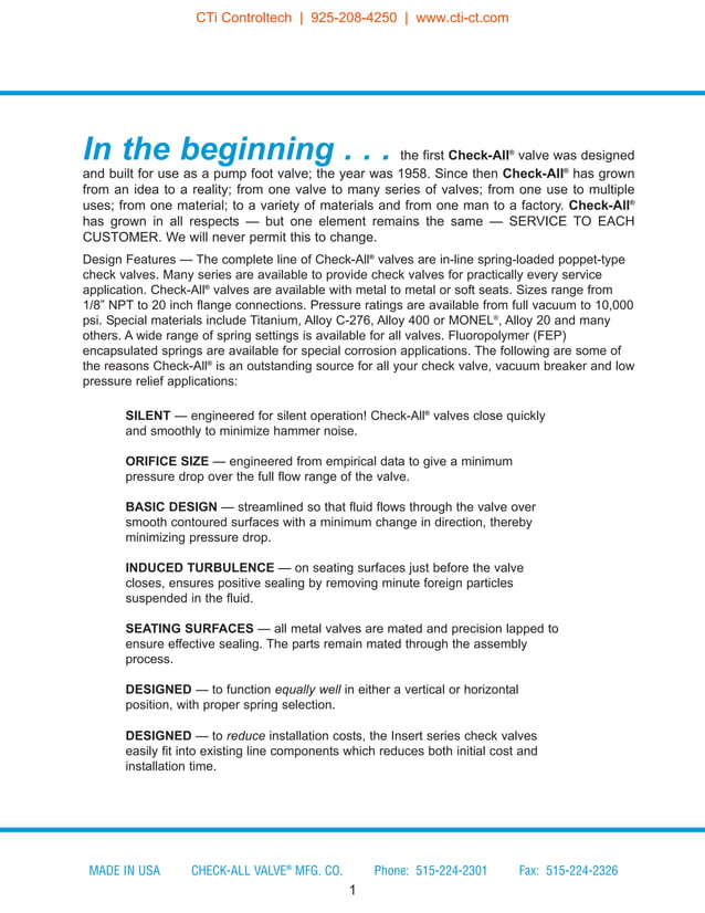 Check-All Valve Product Catalog | PDF | Manufacturing Industry | Industries