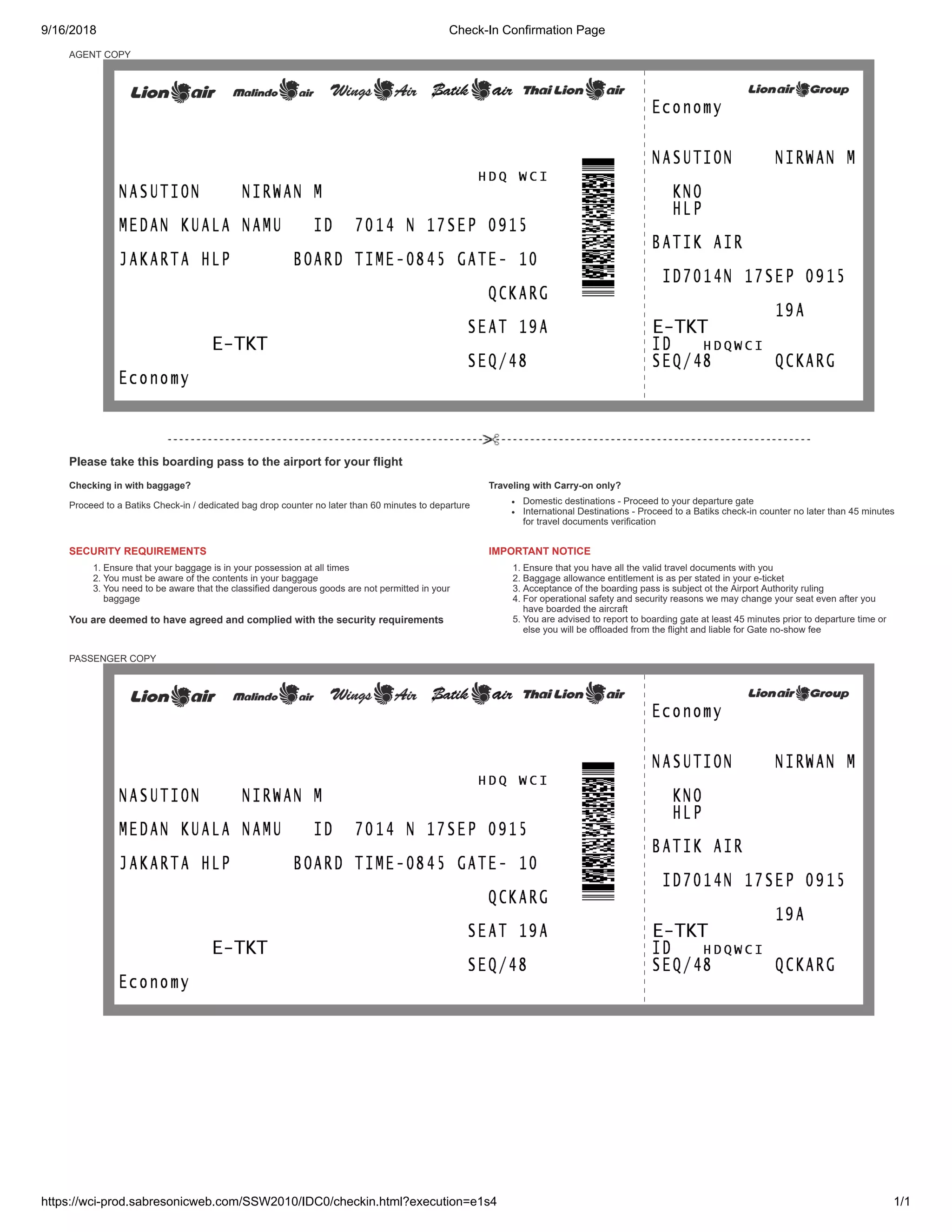 Contoh Check in confirmation page | PDF