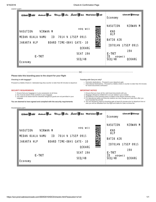 Contoh Check in confirmation page | PDF | Air Travel | Travel Type