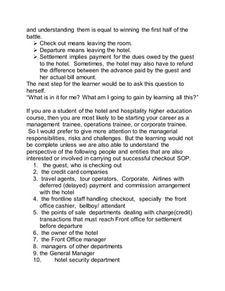 Check out, settlememnt & departure procedure concept notes | DOCX