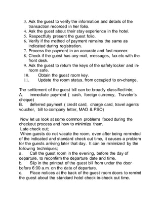 Check out, settlememnt & departure procedure concept notes | PDF
