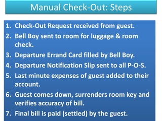 Check-out & settlement procedure in hotel front office | PPTX