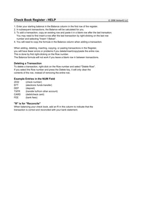 Checkbook Register | PDF