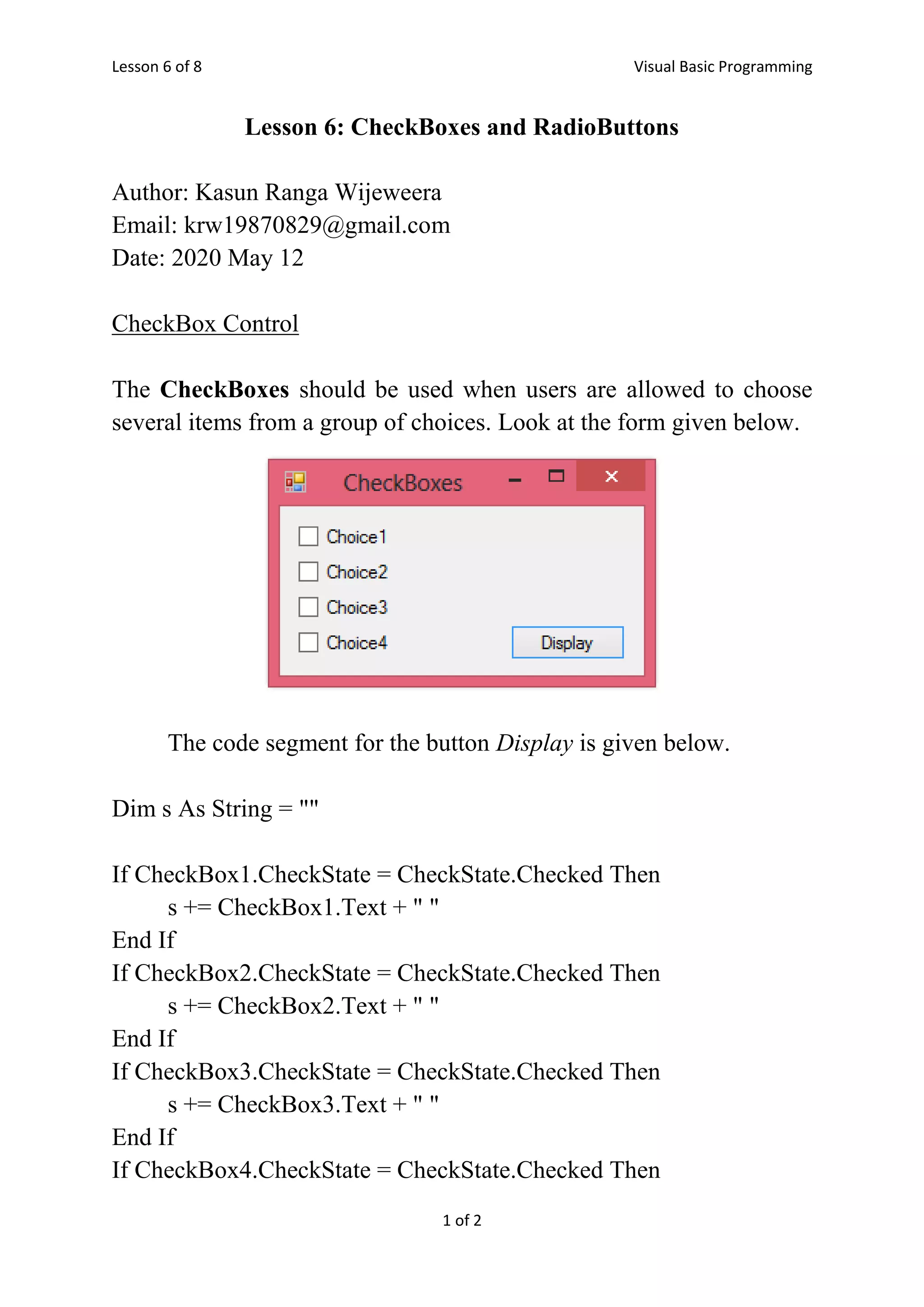CheckBoxes and RadioButtons | PDF