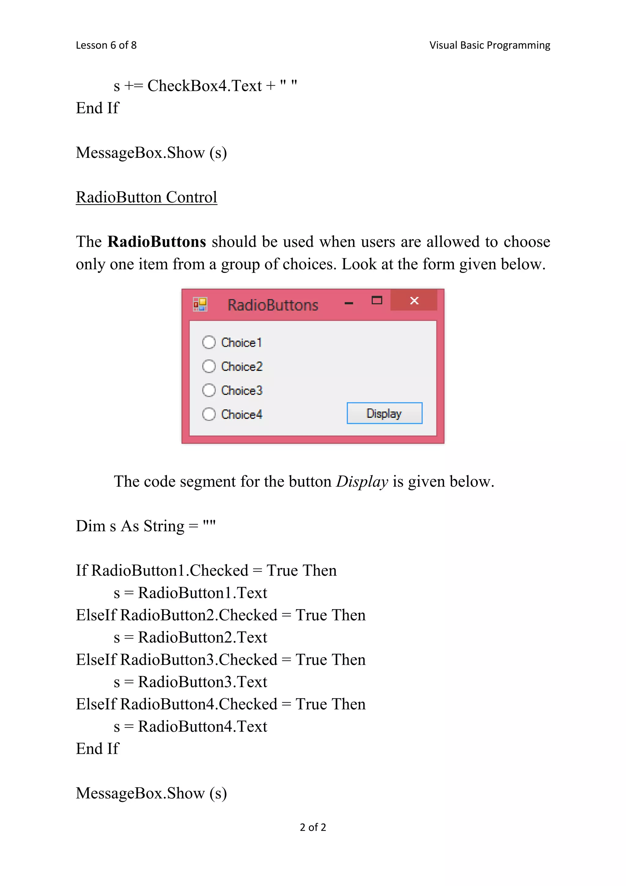 CheckBoxes and RadioButtons | PDF