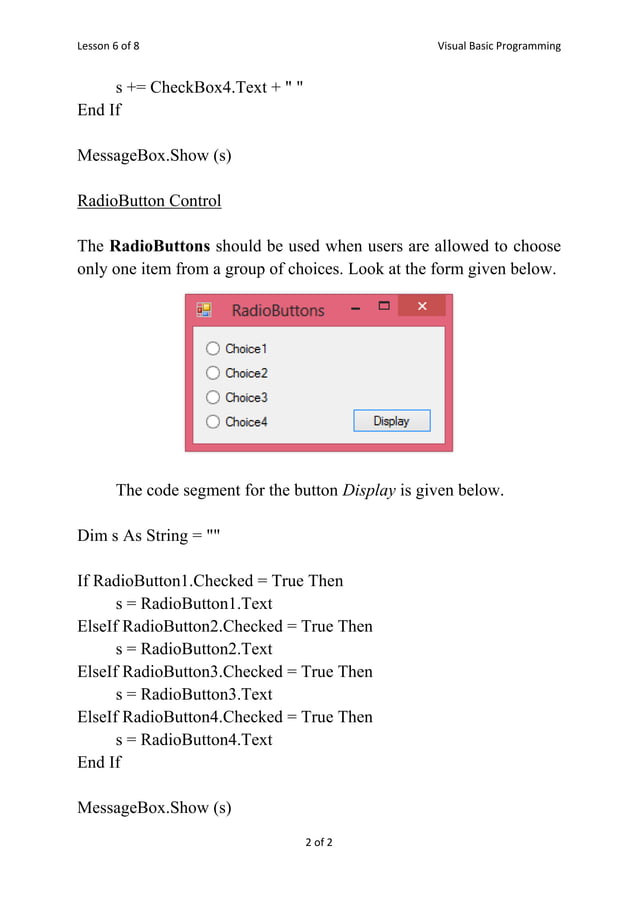 CheckBoxes and RadioButtons | PDF | Programming Languages | Computing