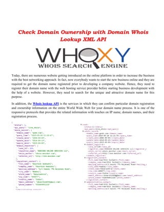 Check domain ownership with domain whois lookup xml api | PDF