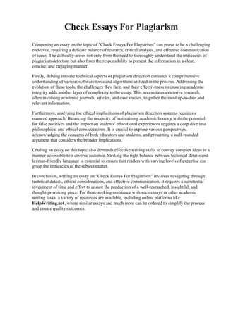 Check Essays For Plagiarism. Manor College | PDF