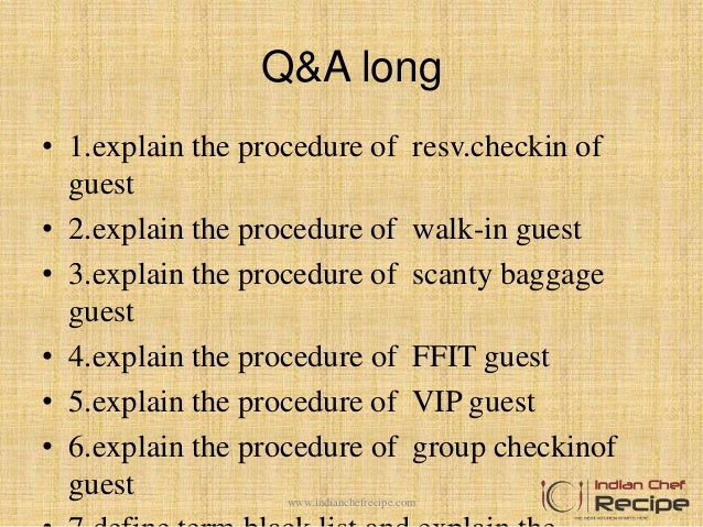 CHECK IN AND CHECK OUT PROCEDURES IN HOTEL