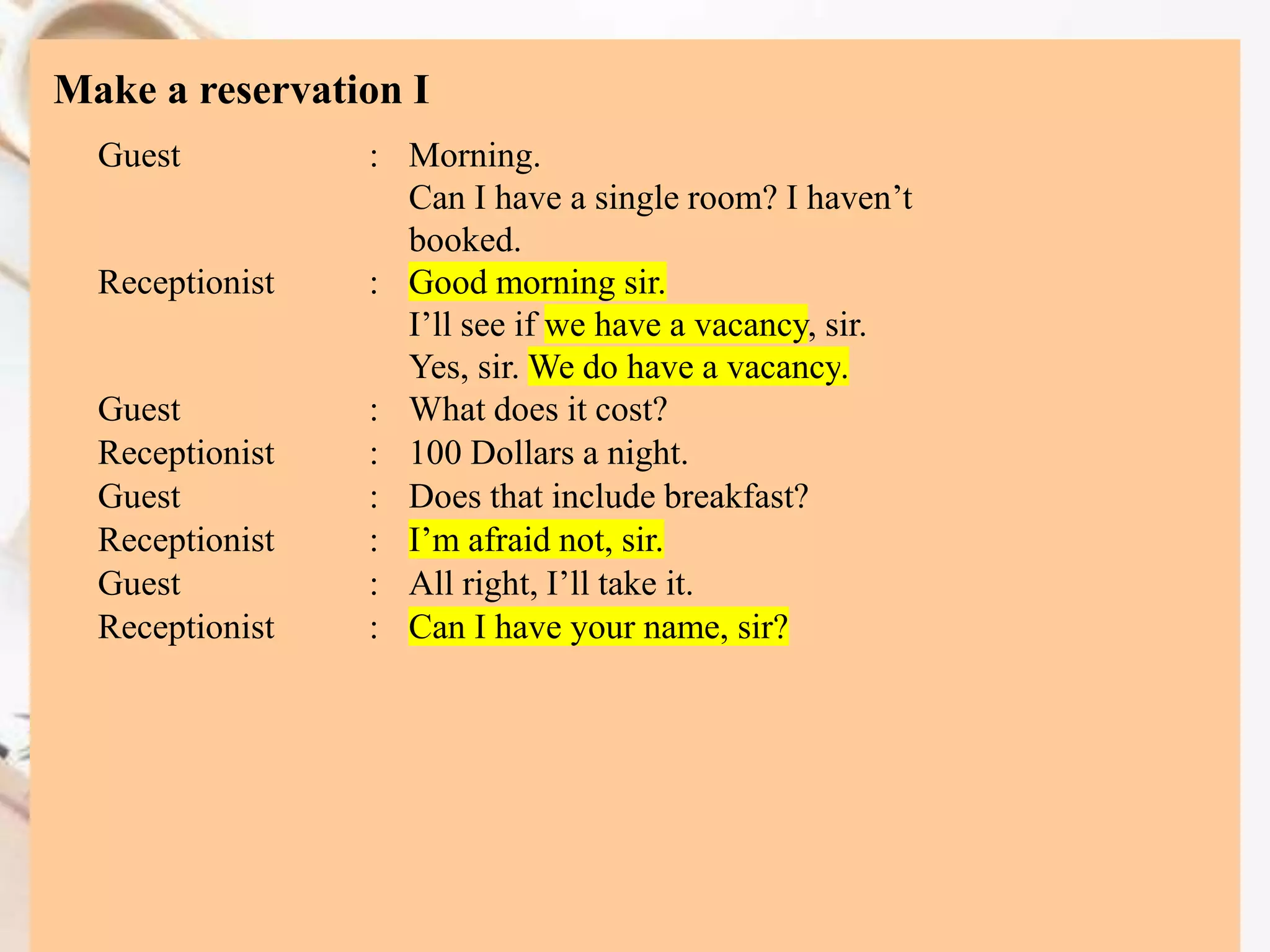 ENGLISH FOR HOTEL: CHECKING AND CONFIRMING CUSTOMER ROOMS' RESERVATION ...