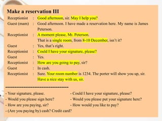 ENGLISH FOR HOTEL: CHECKING AND CONFIRMING CUSTOMER ROOMS' RESERVATION | PPT
