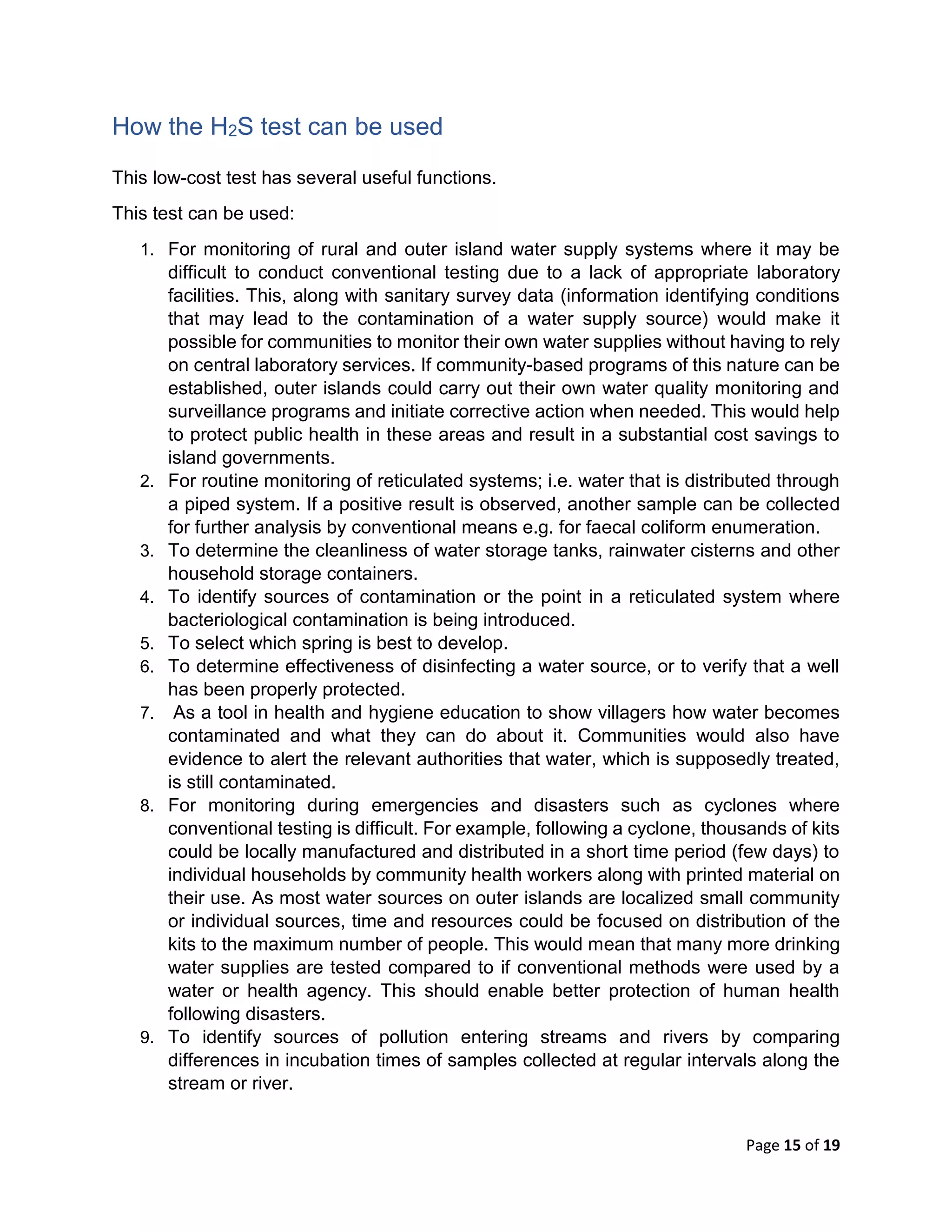 Checking of bacterial contamination of water using H2S | DOCX