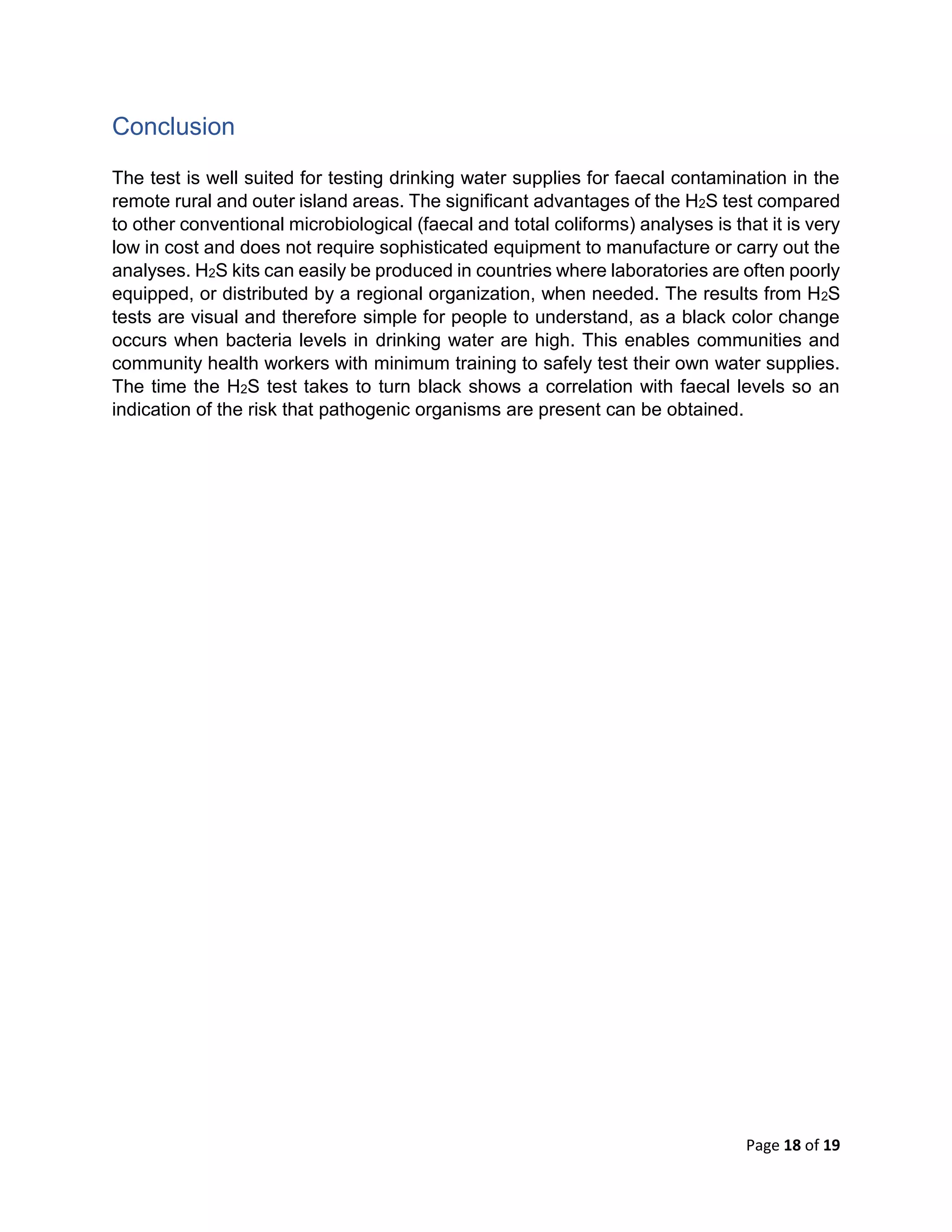 Checking of bacterial contamination of water using H2S | DOCX