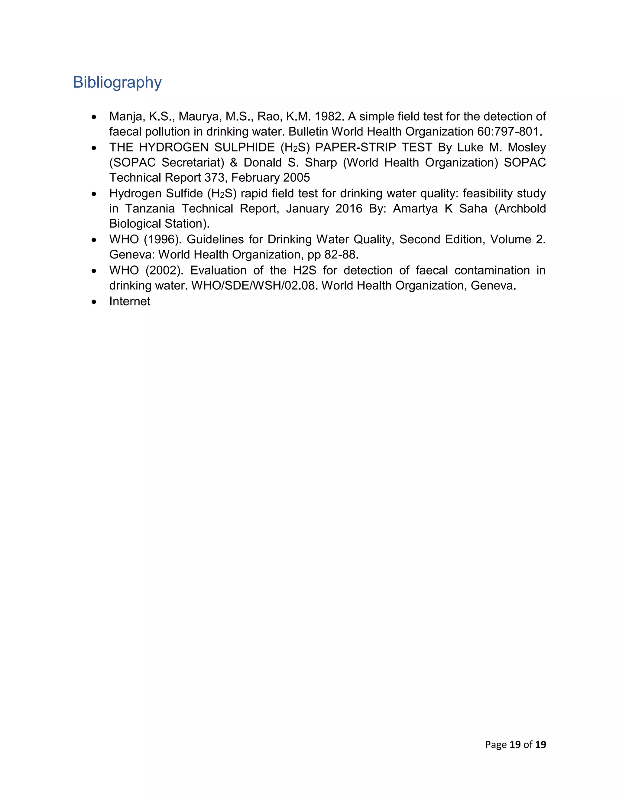 Checking of bacterial contamination of water using H2S | DOCX