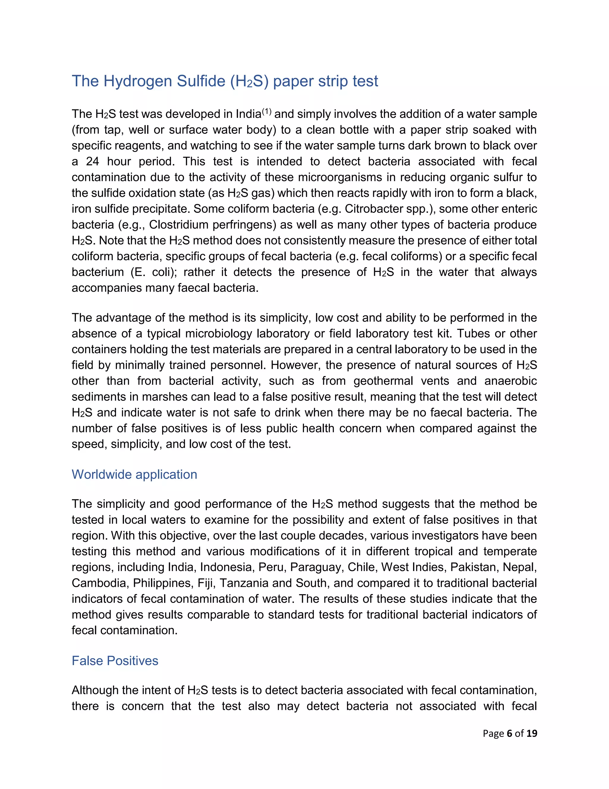 Checking of bacterial contamination of water using H2S | DOCX