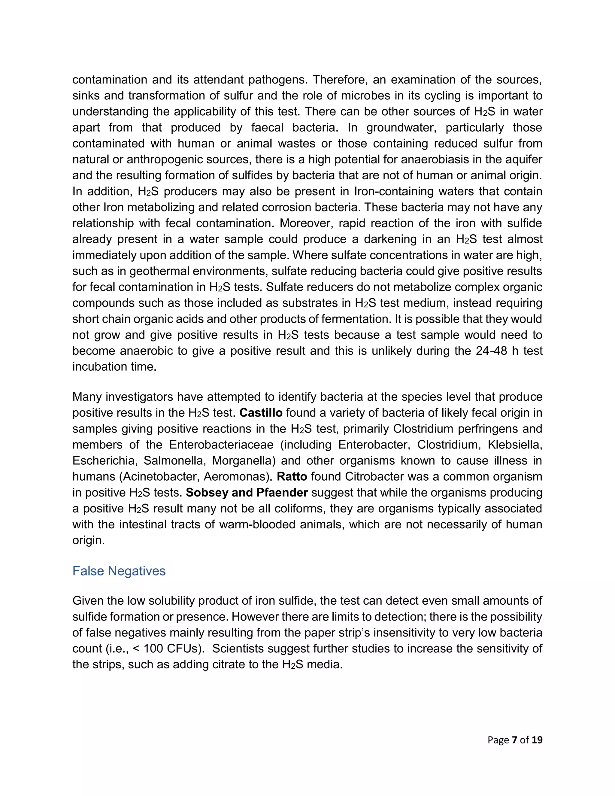 Checking of bacterial contamination of water using H2S | DOCX