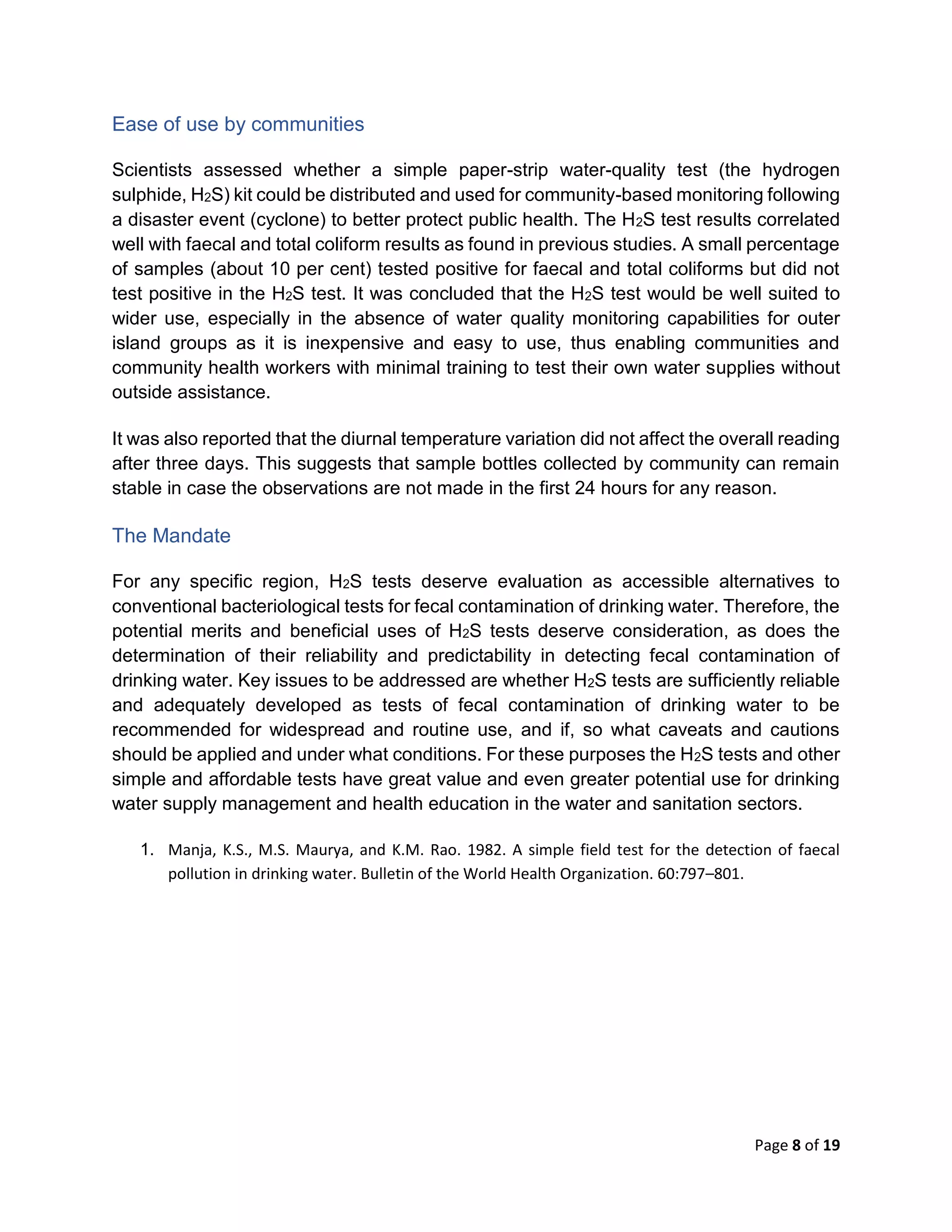 Checking of bacterial contamination of water using H2S | DOCX