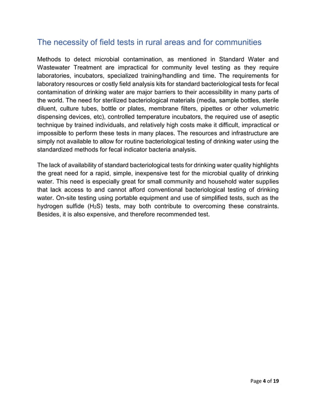 Checking of bacterial contamination of water using H2S | DOCX