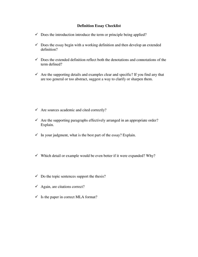 Definition Essay Checklist | PDF