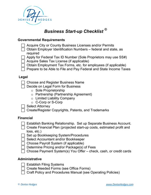 Business Start-up Checklist | PDF