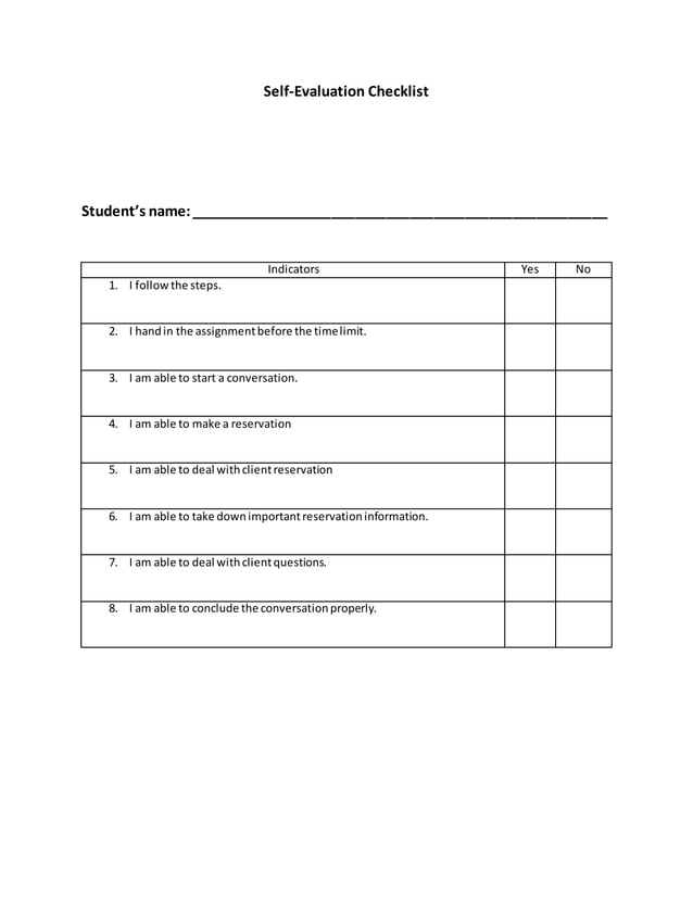 Self Evaluation Checklist | PDF