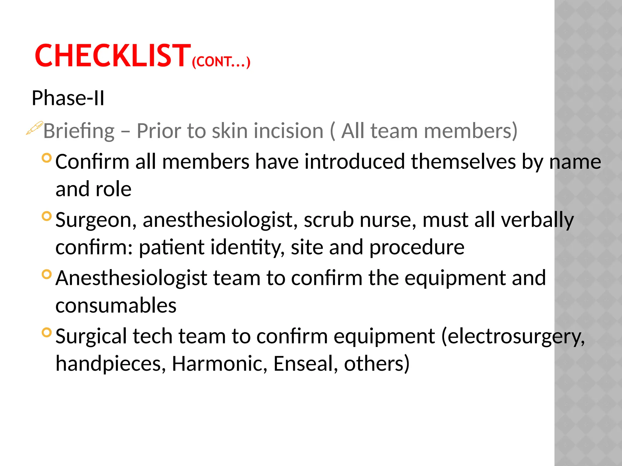 Check list on surgical safety in surgery pptx | PPTX