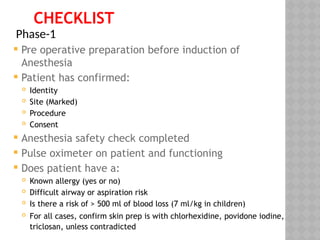 Check list on surgical safety in surgery pptx | PPTX