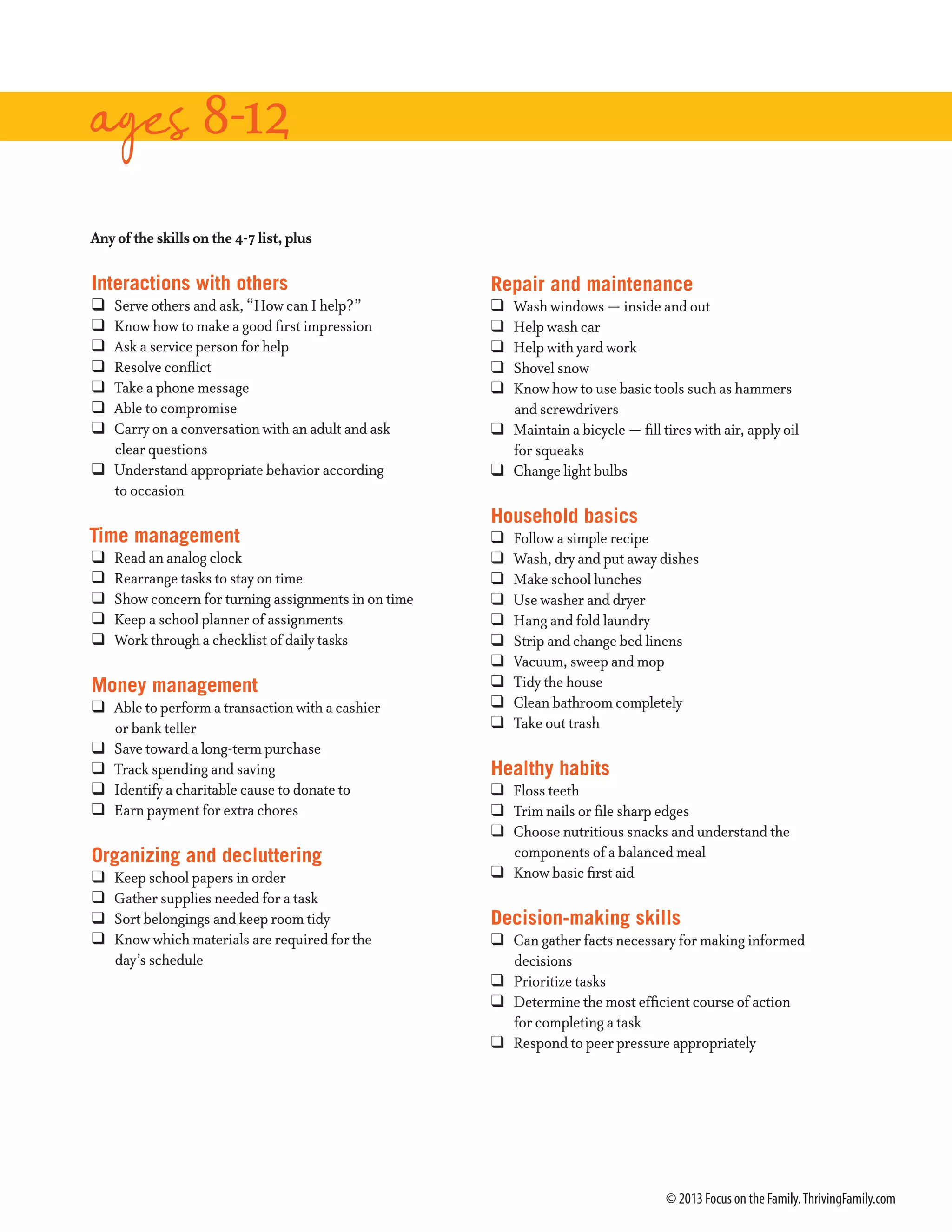 Life Skills Checklists by Christine Field | PDF