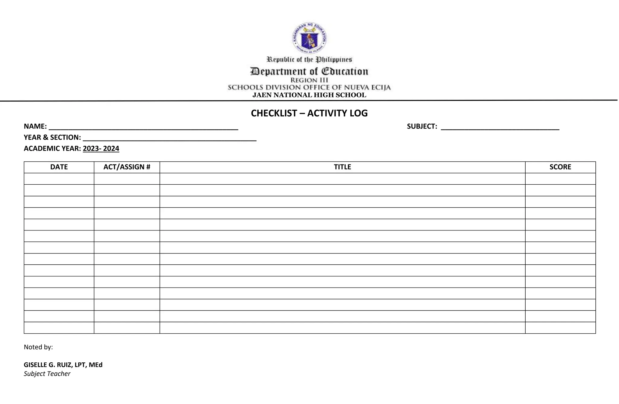 checklist Activity log deped portfolio needed | PPT