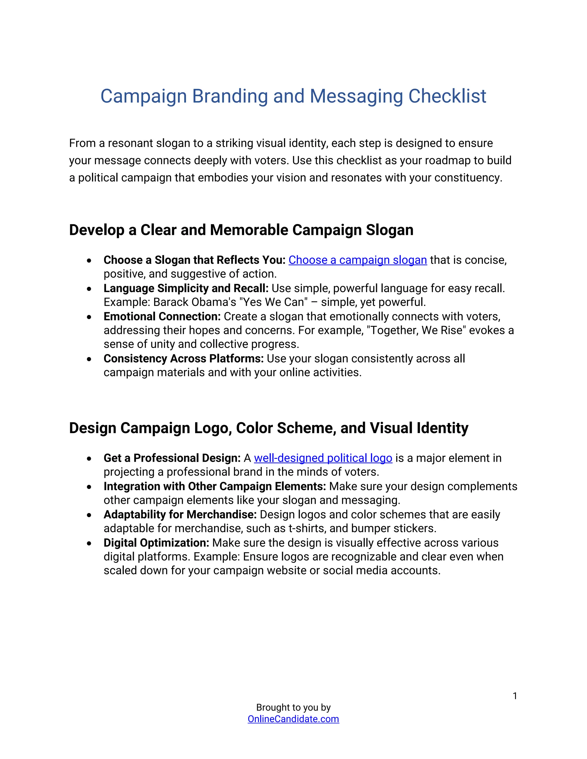 Political Campaign Branding and Marketing Checklist | PDF