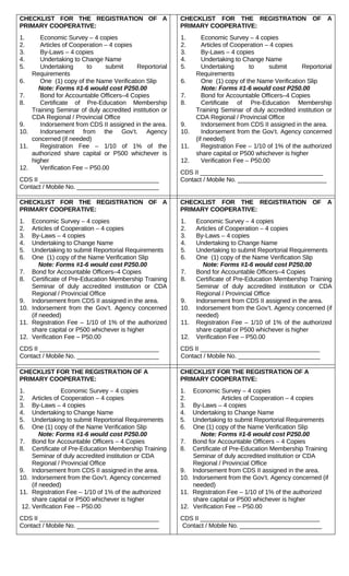 Checklist For The Registration Of A Primary Cooperative | DOC