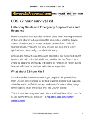 Checklist - how to build an lds 72 hour kit | PDF | Christianity ...