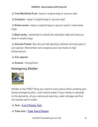 Checklist - how to build an lds 72 hour kit | PDF | Christianity ...