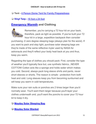 Checklist - how to build an lds 72 hour kit | PDF | Christianity ...