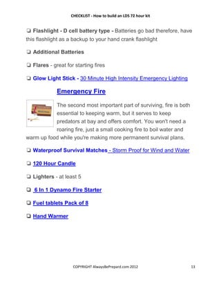 Checklist - how to build an lds 72 hour kit | PDF | Christianity ...