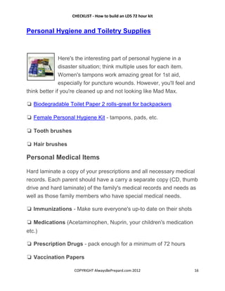 Checklist - how to build an lds 72 hour kit | PDF | Christianity ...