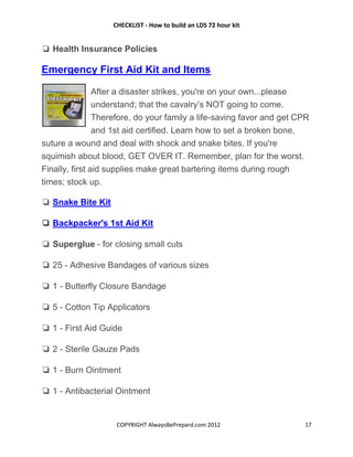 Checklist - how to build an lds 72 hour kit | PDF | Christianity ...