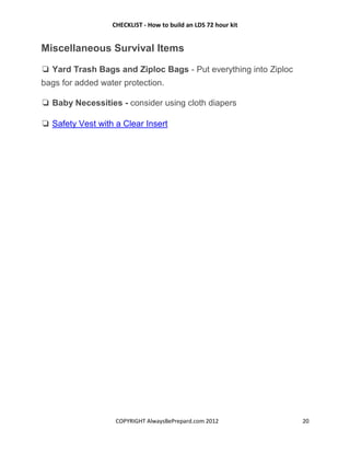 Checklist - how to build an lds 72 hour kit | PDF