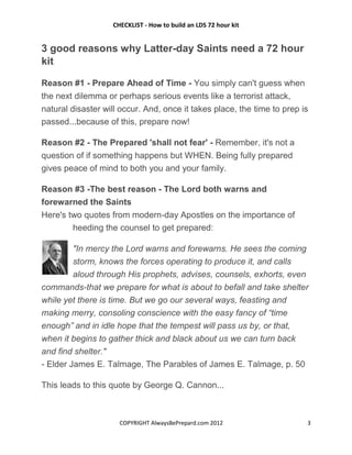 Checklist - how to build an lds 72 hour kit | PDF | Christianity ...