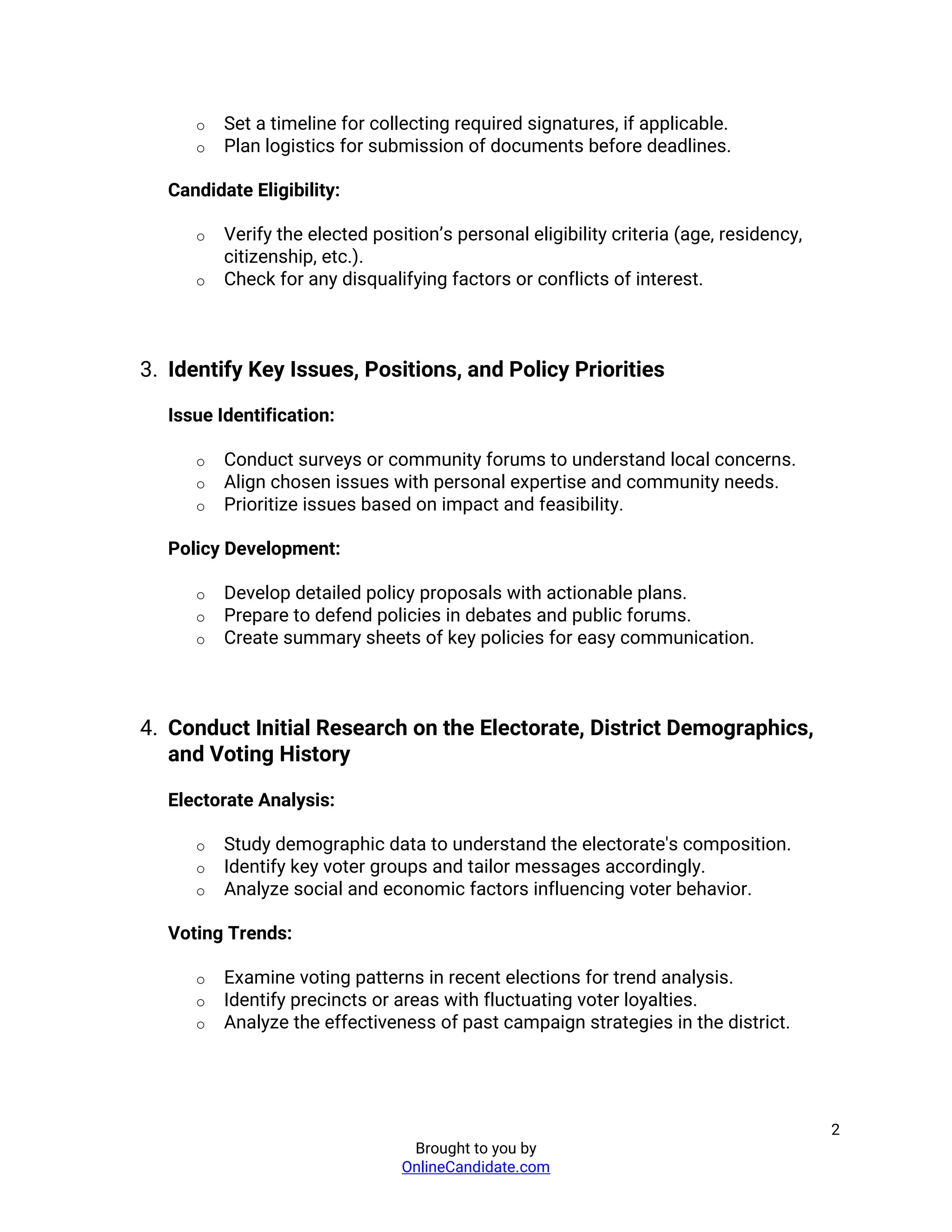 Pre-Campaign Political Checklist | PDF